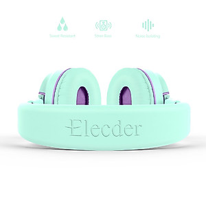 ELECDER i36 Kids Headphones Children Girls Boys Teens Foldable Adjustable On Ear Headphones 3.5mm Jack Compatible Cellphones Computer Kindle MP3/4 School Tablet Green/Purple