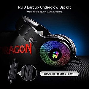 Redragon H350 RGB Wired Gaming Headset, Dynamic RGB Backlight - Stereo Surround-Sound - 50MM Drivers - Detachable Microphone, Over-Ear Headphones Works for PC/PS4/XBOX One/NS