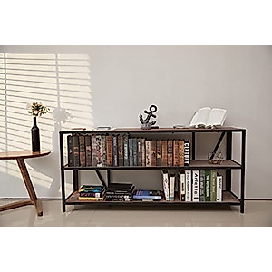 Industrial Bookshelf 3 Shelf Bookcase,Rustic Farmhouse Book Shelves,Solid Wood Three Tier Open Bookcase ,Industrial Wood and Black Metal Bookshelves, Industrial Bookshelf for Living Room Home Office