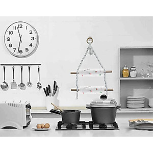 Wall Mount Paper Towel Holder, Boho Wooden Macrame Toilet Paper Holder Towel Rack, Bohemian Handmade Woven Cotton Rope Hanging Decor Tissue Storage Holder for Bathroom Kitchen Bedroom Livingroom