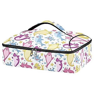 Kcldeci Insulated Thermal Food Carrier Insulated Casserole Carrier for Hot or Cold Food,Baby Shark Cartoon Nautical Insulated Tote Bag for Potluck Cookouts Parties Picnic,Lasagna Lugger