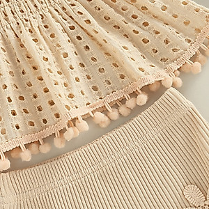 Newborn Baby Girls Clothes Sets Waffle Floral Print Sleeveless Bodysuits+Ruffles Drawstring Summer Shorts+Headband (Y-Apricot, 0-3 Months)