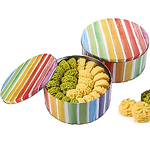 Yopay 3 Pack Cookie Tins, Round Baking Cake Gift Tins for Storing Patisseries, Puff Pastries Craft Supplies, Easter, Special Occasion and Holidays, Rainbow Pattern, 7" Wide by 3.2" Tall