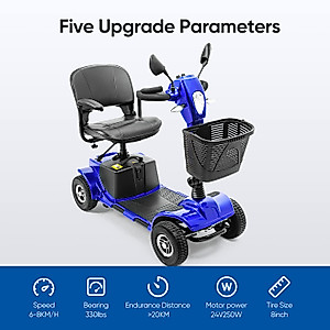 Cebihy 4 Wheel Mobility Scooter with Lights & Rearview Mirror, Electric Power Mobility Scooters for Seniors Adult, Foldable & Compact Duty Travel Scooter w/Basket and Extended Battery, Blue