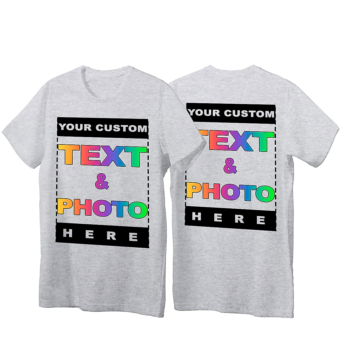 Custom T-Shirts - Personalized Unisex Crewneck Tee Shirt - Customize Your Image & Text & Photo - Men Women Adult Unisex Size - Large Ash