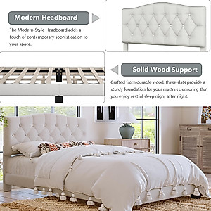 King Size Upholstered Platform Bed Frame with Saddle Curved Headboard and Diamond Tufted Details, Wooden Slats Support, No Box Spring Needed for Boys Girls Teens, Under Bed Storage (King)