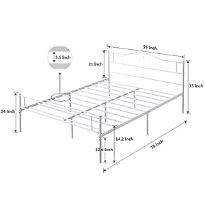 VECELO 14 Inch Full Size Metal Platform Bed Frame with Headboard and Footboard, Heavy Duty Mattress Foundation with Steel Slats Support, No Box Spring Needed, White