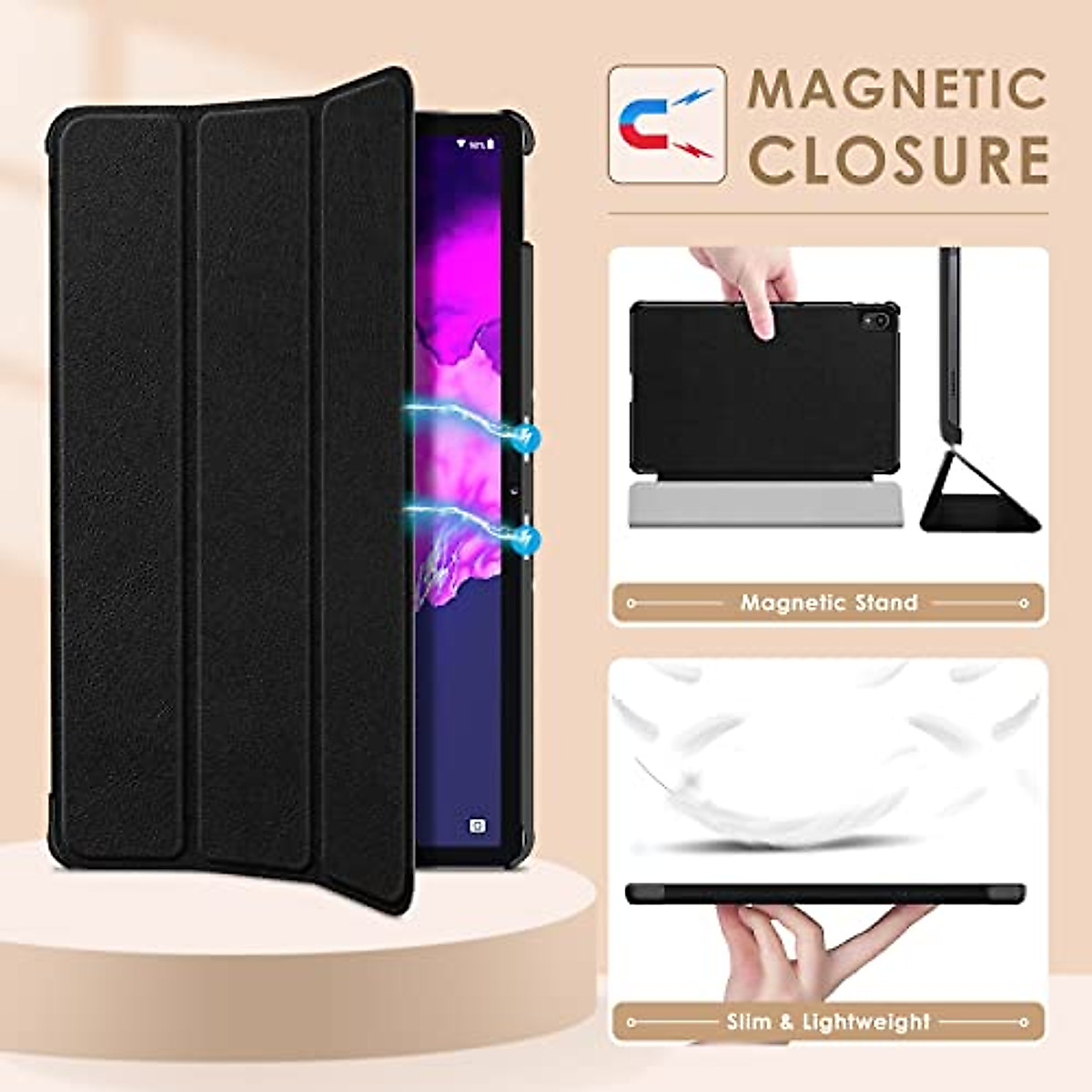 Smart Slim Case for Lenovo Tab P11 2020 (TB-J606F) & Tab P11 Plus 2021 (TB-J616F/J607F) ,【Auto Sleep/Wake】Ultra Thin Folio Leather Protective Book Cover Hard Back Shell+Tri-fold Magnetic Stand/Closure