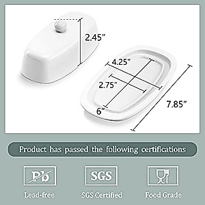 Yedio Porcelain Butter Dish with Lid, 8 inches Butter Holder, Perfect for East and West Coast Butter, white