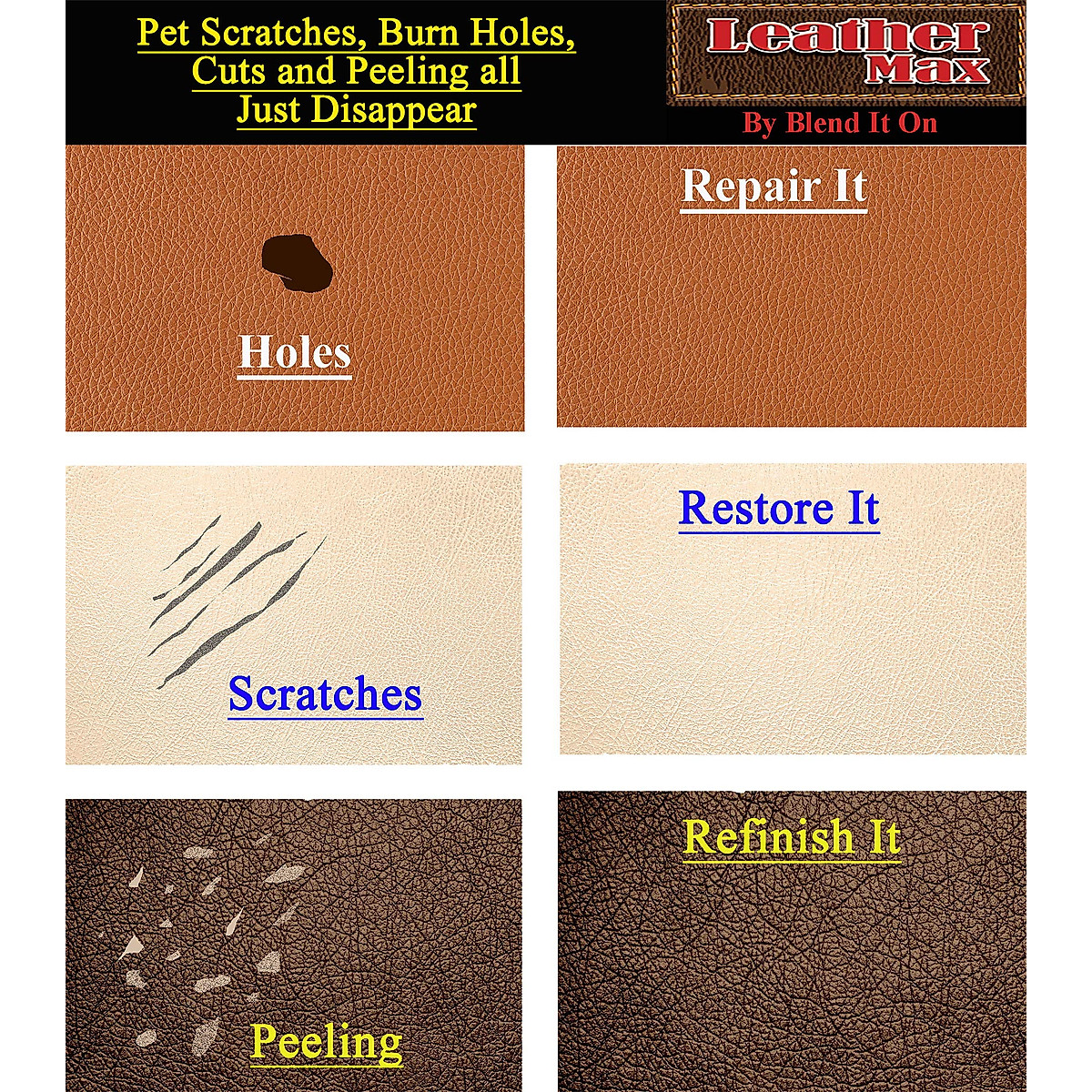 Leather Max Quick Blend Refinish and Repair Kit, Restore Couches, Recolor Furniture & Repair Car Seats, Jackets, Sofa, Boots / 3 Color Shades to Blend with/Leather Vinyl Bonded and More (Neutral Mix)