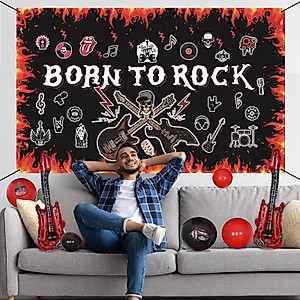 Crenics Rock and Roll Party Decorations - Large Born to Rock Backdrop Banner, Balloons Arch Kit and Guitar Foil Balloons for Rock Star Music Theme Birthday Party Supplies