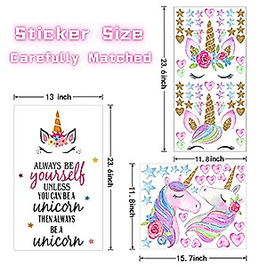 3 Sheets Unicorn Wall Decals Removable Unicorn Wall Stickers,Bring 100 Pcs Stars Noctilucent Stickers.Murals Decals for Wall Decorate Kids Bedroom Room Decoration