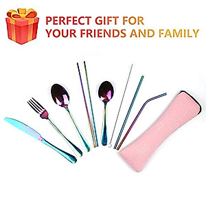 Reusable Travel Utensils Cutlery Set with Case, YIMICOO Stainless Steel Portable Flatware Set Silverware Set for Camping Picnic Office or School Lunch (Pink)