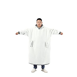 Moosth Oversized Sherpa Wearable Blanket Hoodie Long Soft Flannel Plush Blanket Sweatshirt Birthday Gifts for Men and Women 47 Inch (Gray)