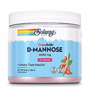 SOLARAY D-Mannose with CranActin Cranberry AF Extract Powder, 2000 mg, 400 mg of Cranberry Extract, Healthy Urinary Tract Support, Organic Natural Lemon, Cranberry and Berry Flavor, 30 Servings, 8 oz