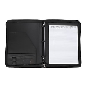 Freeprint Zippered Portfolio Binder 3 Ring with Writing Pad Legal Size Letter - PU Leather Professional Padfolio Folder for Interview Business, Black