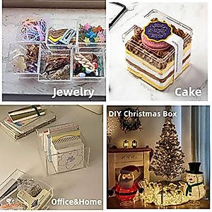 Acrylic Box,4 Packs 4x4x4 Inch Clear Boxes with Lids Transparent Display Square Cube Storage Organizer Containers Boxes Easter Party Cake Candy Box Wedding Birthday Decorative Boxes