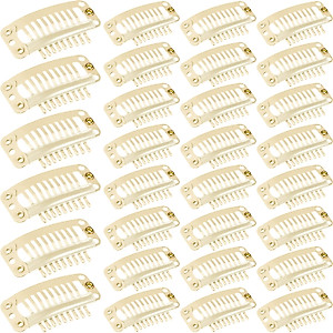 32 mm 9-Teeth Snap Clips for Women's Hair Extensions and Wigs - 30 Piece DIY Accessory Kit (Beige)