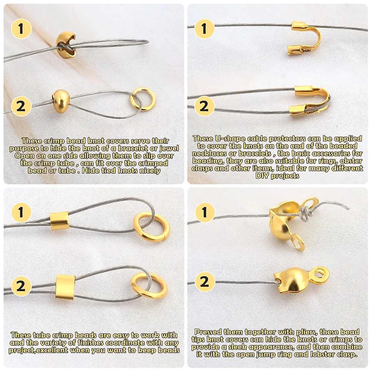 Acejoz 1200 Pcs Crimp Beads Kit for Jewelry Making, Crimp Beads, Crimp Covers, Crimp Tubes and Wire Guardians, Lobster Clasps, Jump Rings, Crimping Pliers and Beading Wire for Jewelry Making