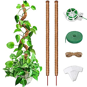 ROADPLUM 2 Pack 43.3" Moss Pole Coco Coir Poles, Bendable Plant Stakes Moss Pole for Plant Monstera with Twist Ties Plant Ties Labels Jute Rope, Plant Sticks Support for Climbing Plants Growth Indoor