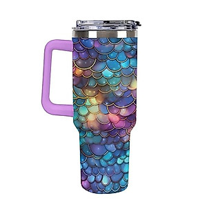 Mermaidess Dragon Scales 40 Oz Car Cup Stainless Steel Travel Mug Leak-Proof Insulated Tumbler with Handle Violet-style