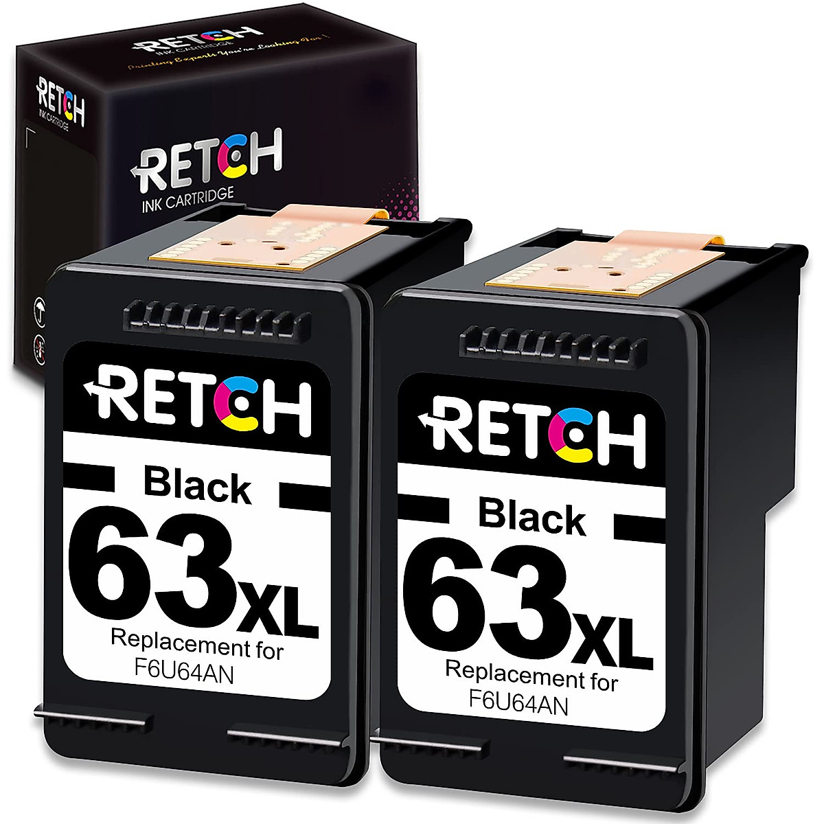 RETCH Remanufactured Ink Cartridges Replacement for HP 63XL F6U63AN for Envy 4520 4516 Officejet 5255 5258 5220 3830 4650 3831 3833 4655 DeskJet 1112 3630 3632 3633 3634 2130 2132 Inkjet Printer Tray