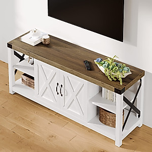 GAOMON 58 Inch TV Stand for TV up to 50 60 65 Inches, Farmhouse Wood Stand TV Cabinet Entertainment Center with Storage and Adjustable Shelves, 59 x 25 x 16 inches (White)
