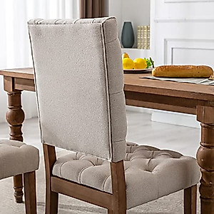 DUOMAY Tufted Dining Chairs Set of 2, Modern Linen Upholstered Dining Room Chairs Armless Guest Side Chair with Open Back for Kitchen Dining Room Restaurant, Wood Legs, Beige