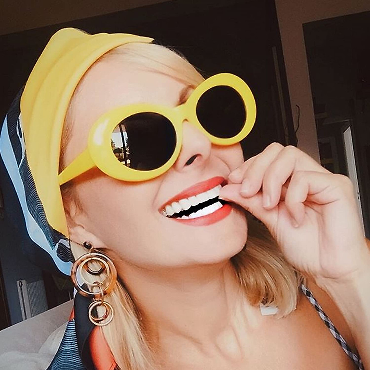 SUNOVELTIES 6 Pack Retro Kurt Cobain Clout Goggles Sunglasses Neon Colors Round Lenses Polarized Eyewear Hype Beast Style Party Costume Glasses for Teenagers Women Men