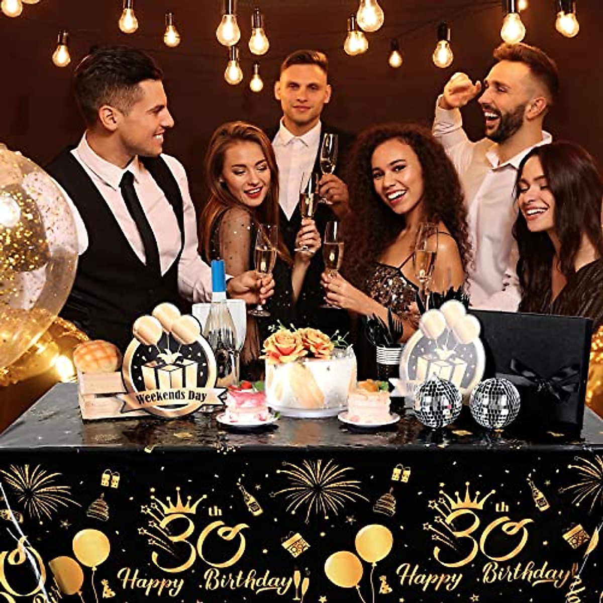 3 Pack 30th Happy Birthday Tablecloth Disposable Plastic 30th Birthday Table Cover Rectangular Black and Gold Table Cloths for Parties Decoration Supply for Men Women Birthday, 54 x 108 Inch(30th)