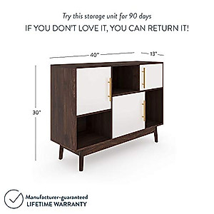 Nathan James Ellipse Multipurpose Storage Cabinet with Display Shelves and Doors, Entryway Modern Buffet or Kitchen Sideboard with Glam Gold Brass Accent, TV Stand, Walnut Brown