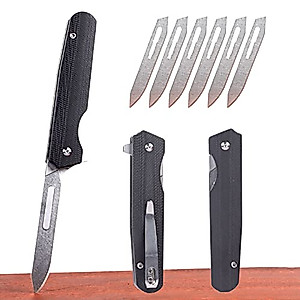 TENCHILON G36 Compact Folding Pocket Scalpel Knife, 6pcs 440C #60 Replaceable Blades, Contoured G10 Handle, Small Slim Gentleman's Flipper Utility EDC Knives with Pocket Clip
