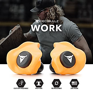 Decibullz - Custom Molded Earplugs, 31dB Highest NRR, Comfortable Hearing Protection for Shooting, Travel, Swimming, Work and Concerts (Orange)