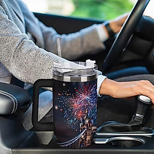 Fireworks over The Tower Bridge London Britain UK 40OZ Tumbler Stainless Steel Travel Mug Water Bottle Car Cup Tea Cups with Lid Black-style