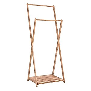 UXZDX Coat Rack Stand Bamboo Foldable Garment Clothes Storage with 1-Tier Storage Shelf