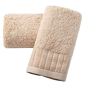 sense gnosis Khaki Hand Towels Set of 2 Decorative Long Terry Striped Pattern 100% Cotton Soft Absorbent Hand Towel for Bathroom 13 x 29 Inch