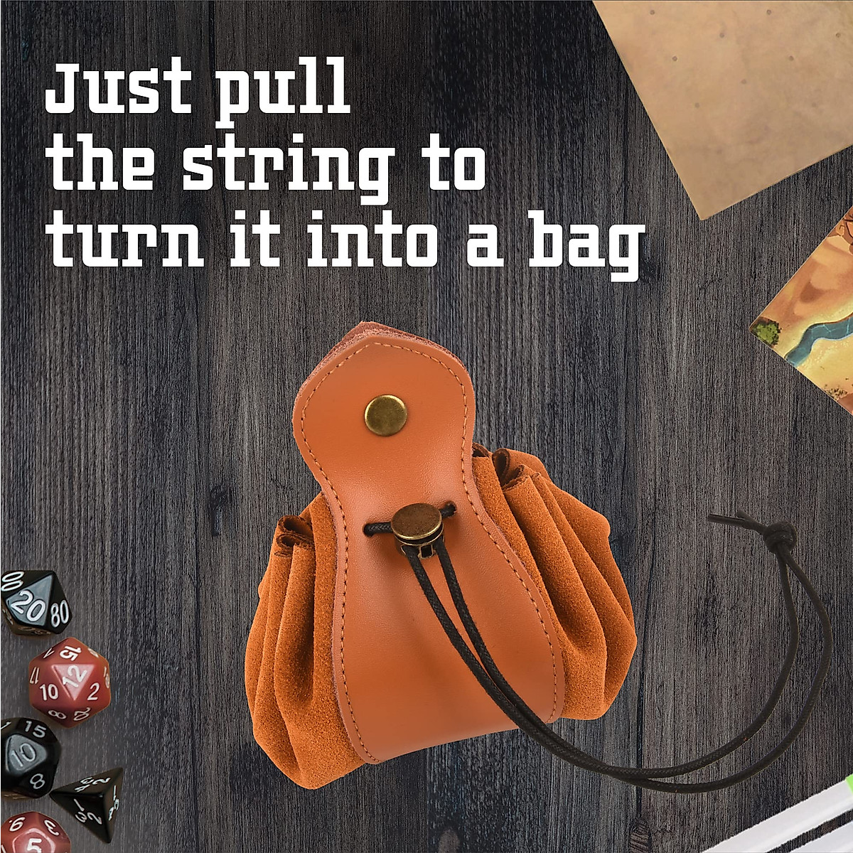 Impresa Store Dice Bag and Tray - Made with Genuine Cowhide Leather - Pull The String to Turn It Into A Bag - Folds Out Into A 10'' Dice Rolling Tray - Versatile Holds More Than Just A Game Dice