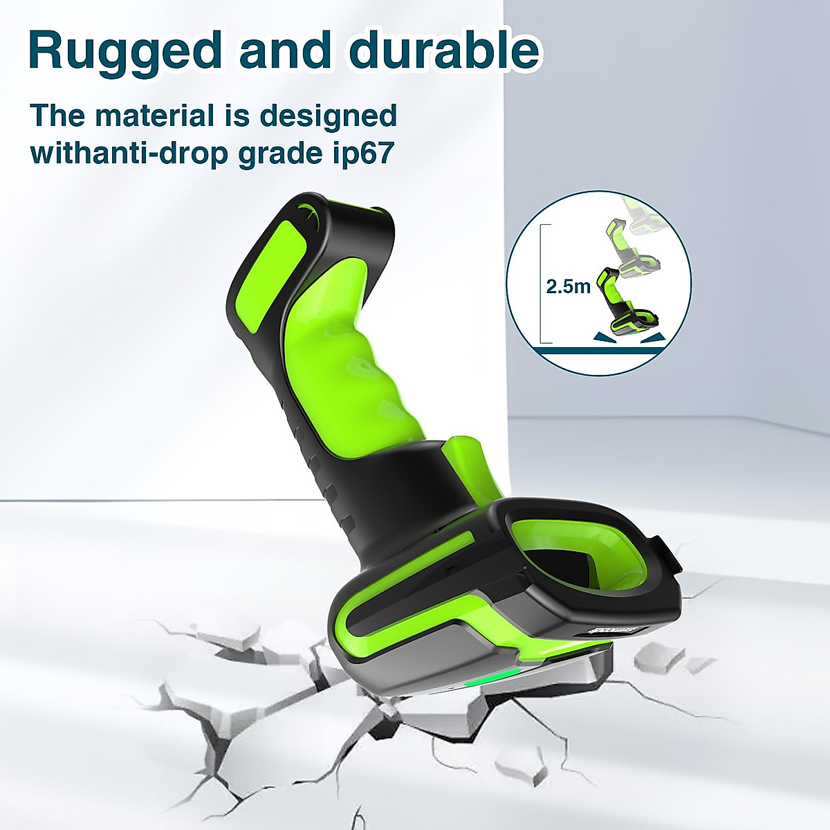 Symcode Wireless Charging Barcode Scanner, 1D/2D/DPM Symbologies, Global Shutter Scan Sensor, Long-Distance 433MHz Wireless & Bluetooth, Industrial Shock and Dust-Proof Barcode Reader, Green