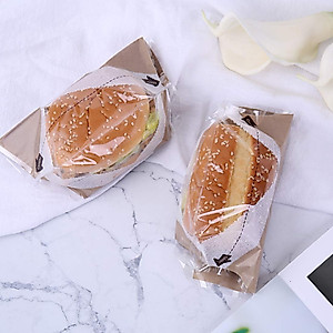 Disposable Plastic To Go Hamburger bag &Stickers,Easy Tear Hamburgers Packing(100pcs),Plastic Burger Containers to Carry Cake Dessert Sandwich,Takeaway Home Use and Party Bake Sale