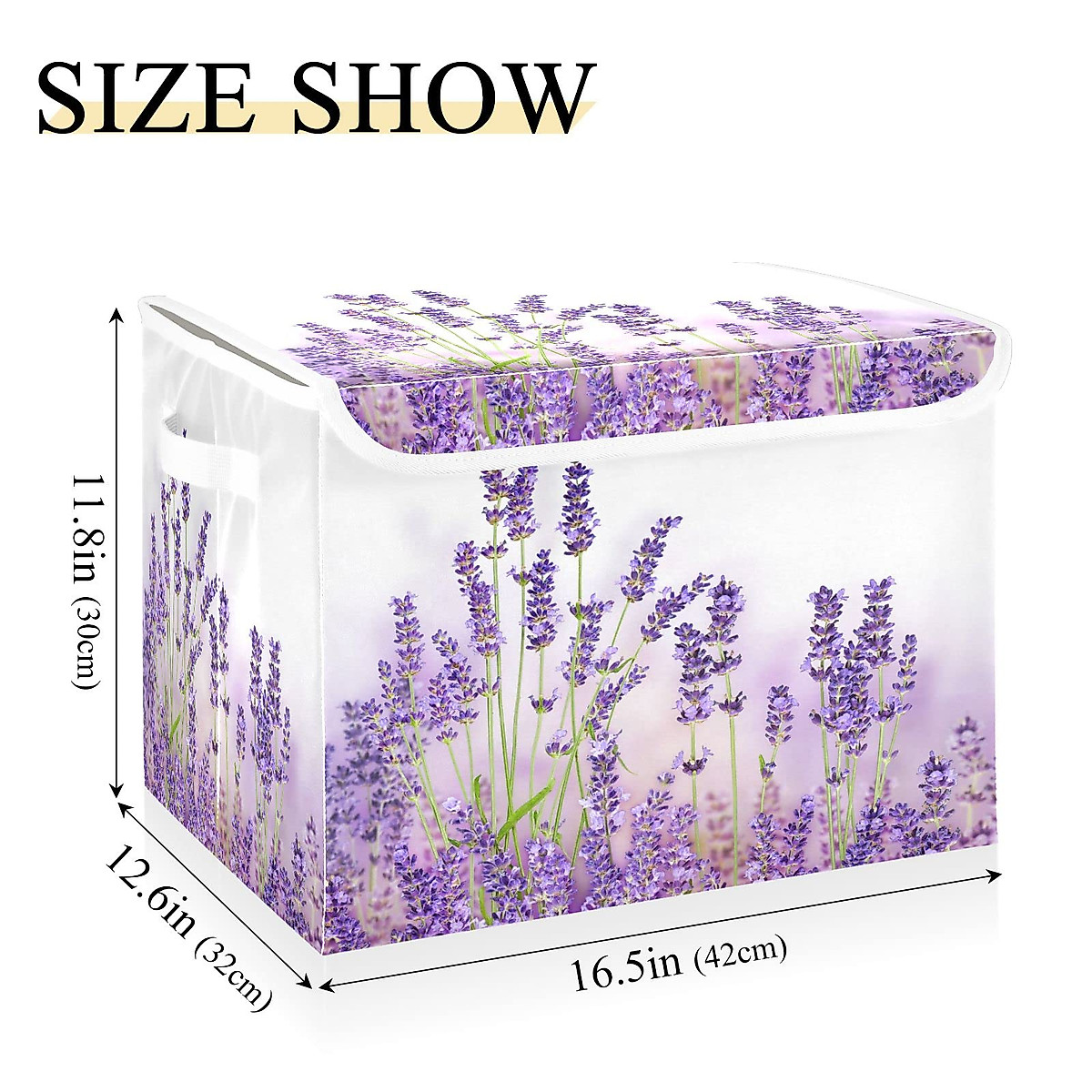 Kigai Collapsible Lavender Flowers Storage Basket with Lids and Handles,Storage Bins for Shelves Closet Bedroom,Office Storage