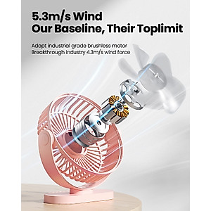 Gaiatop USB Desk Fan, 3 Speeds Powerful Portable Fan, 5.5 Inch Quiet Cooling Mini Fan, 90° Rotate Small Table Fan with 5ft Cable Personal Fan for Desktop Home Office Travel Pink
