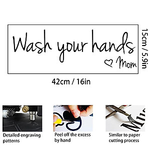 DIY Bathroom Decor Wall Stickers, Wash Your Hands Mom Quote Wall Decals Bathroom Wall Decor, Easy to Peel and Stick Wallpaper Vinyl Saying Wall Art Decor for Kids Bathrooms Home Decoration