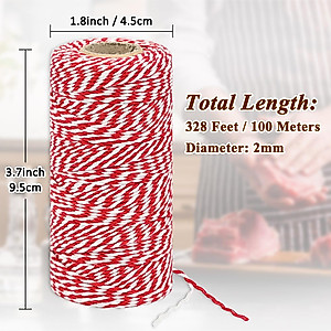 Tenn Well Butchers Twine, 328 Feet 2mm Food Safe Cooking Twine, Red and White Kitchen Twine for Roasting, Baking, Trussing Turkey, Tying Meat and More
