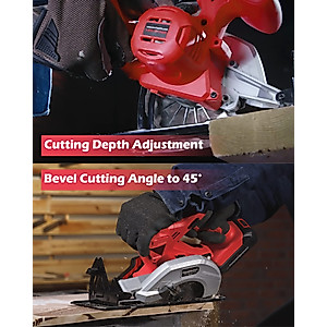 PowerSmart 20V 6-1/2 Inch Cordless Circular Saw with 4.0Ah Battery and Fast Charger, 4300 RPM, Laser & Parallel Guide, 2 Blades