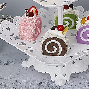 Set of 2 White 3-Tier Cupcake Dessert Stand with Base, Fruits Desserts Candy Sweets Buffet Display Plate Decor Serving Platter for Tea Party Wedding Birthday Baby Shower Celebration Home Decoration