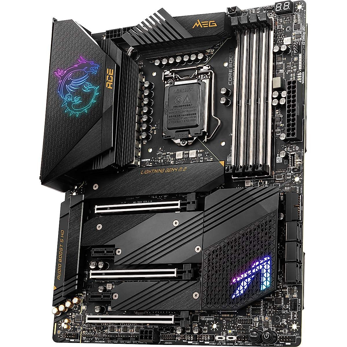 MSI MEG Z590 ACE Gaming Motherboard (ATX, 11th/10th Gen Intel Core, LGA 1200 Socket, SLI/CFX, DDR4, PCIe 4, M.2 Slots, USB 3.2 Gen 2, Wi-Fi 6E, Mystic Light RGB)