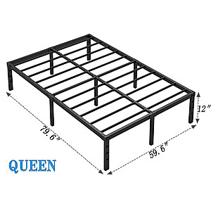 NEW JETO Metal Bed Frame,Queen Size Bed Frame with Storage Space,Heavy Duty Sturdy Mattress Foundation, Easy Assembly,No Box Spring Needed, Black,12 Inch,Queen