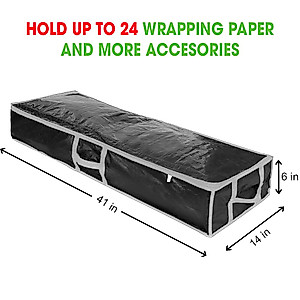 ProPik Wrapping Paper Storage Containers | Gift Wrap Organizer Under Bed 41”x14”x6” Fits 18-24 Rolls Fit Up to 40” Long Roll Wrap Storage Box Holder with Pockets for Ribbon Bows & Accessories (Black)