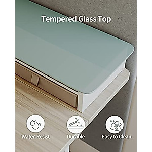 BANTI 48"x 26" Electric Standing Desk with Glass Top Monitor Stand, Adjustable Sit Stand Up Table with Double Drawer, Sit Stand Desk with Storage Shelf, Light Walnut Top