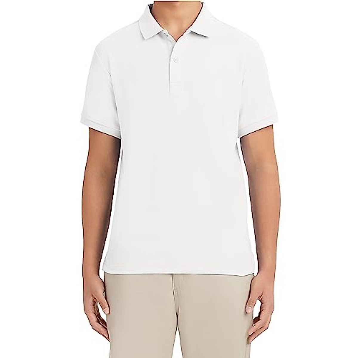 Nautica Young Mens Uniform Short Sleeve Stretch Pique Polo, White, 34/25
